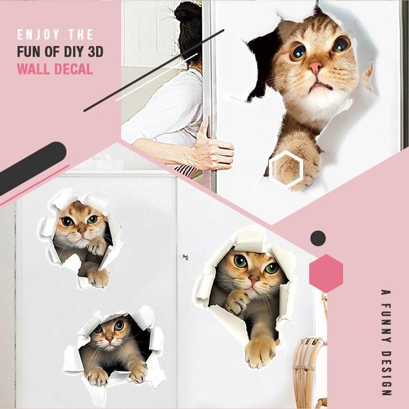 Removable 3D Cartoon Animal Cats Wall Stickers/2PCS – bibtic
